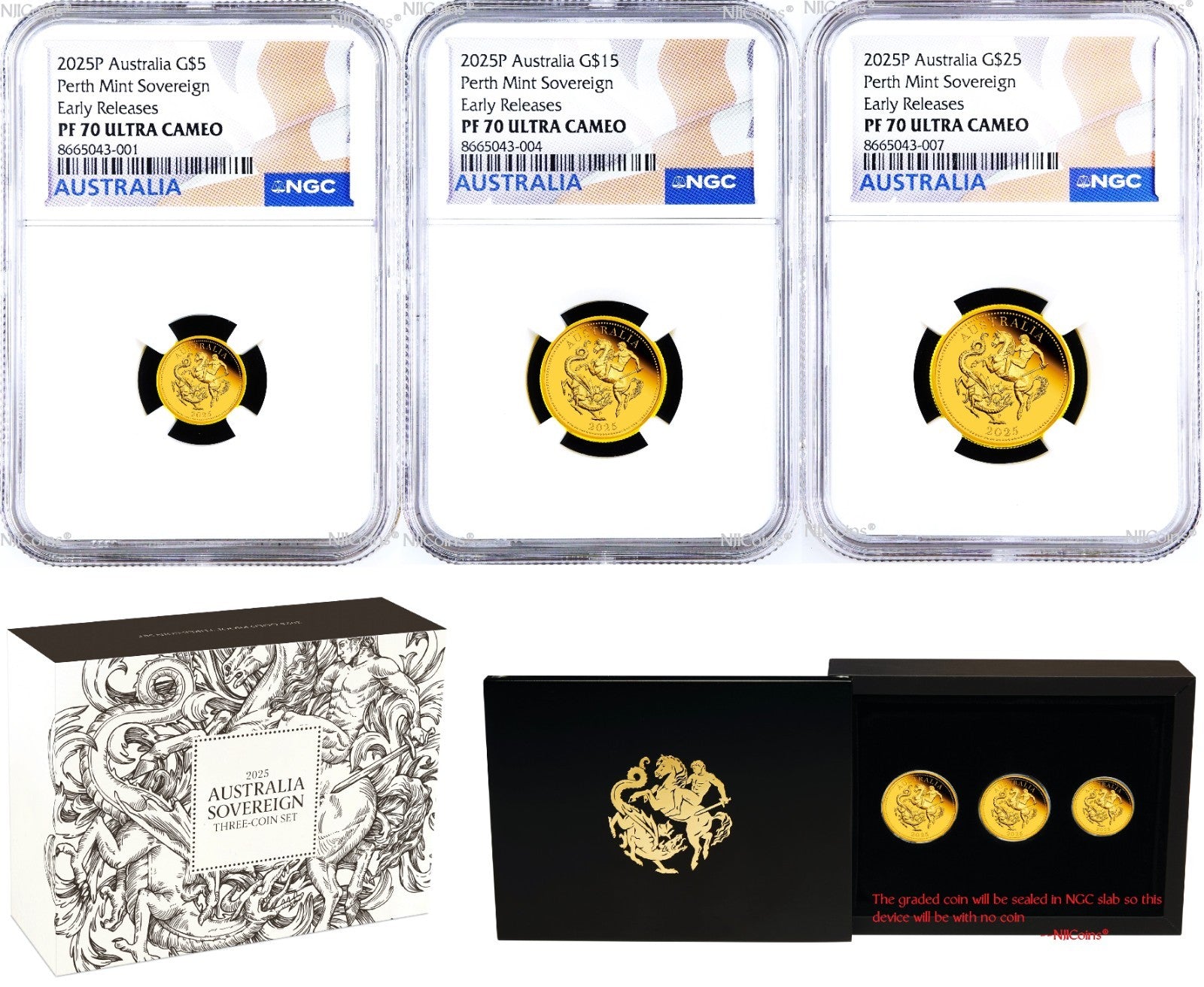 3-Coin Set 2025 Australia Quarter+Half+One Sovereign GOLD $5 $15 $25 N ...