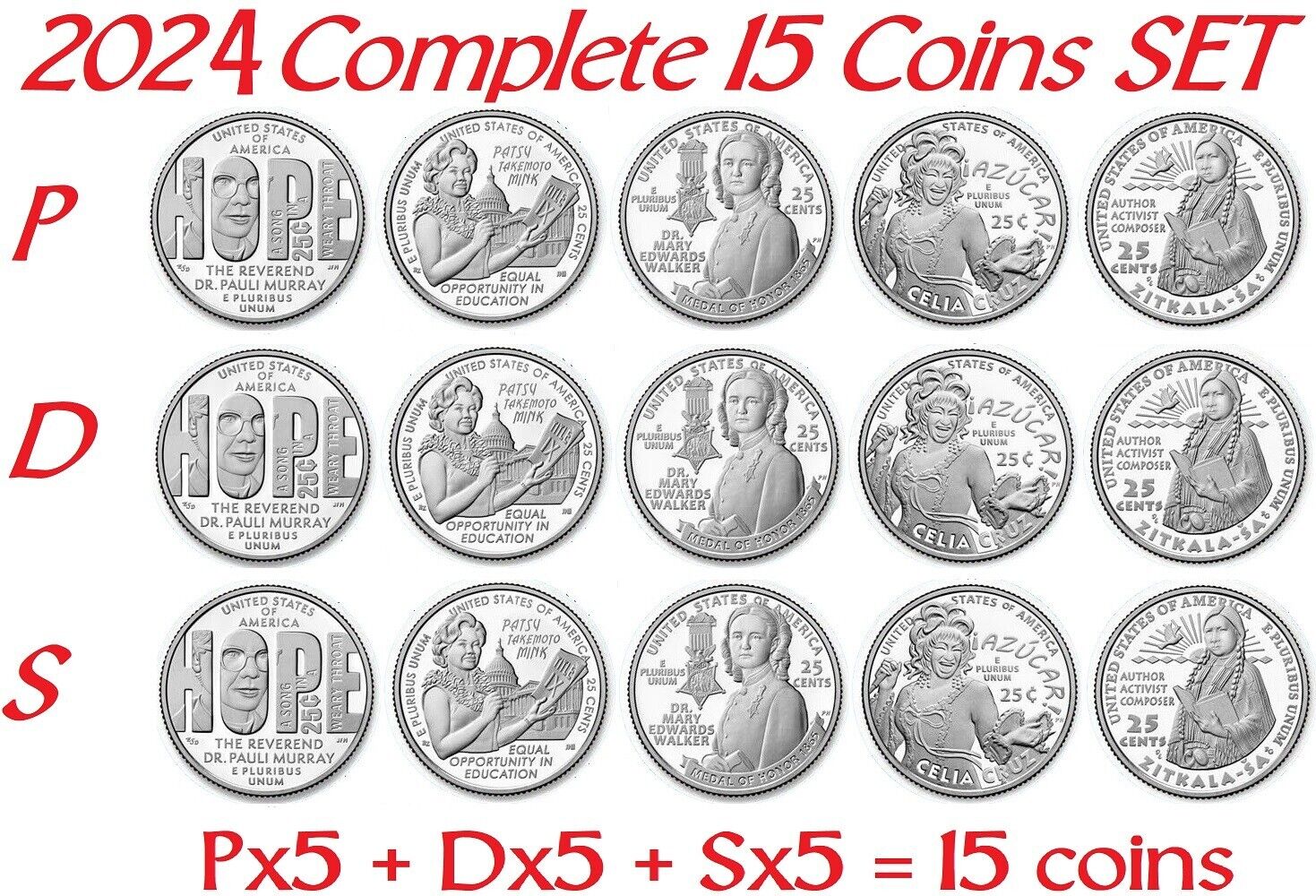 2024 P D S American Women Quarter Clad 15 Coins COMPLETE BU Set – NJICoins