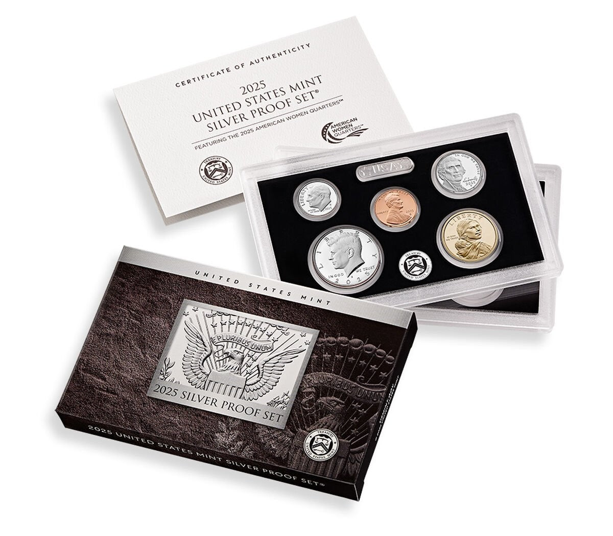 2025 S US Mint 10 Coin Proof Silver Set w/AB QUARTERS w/Box/COA 25RH I ...