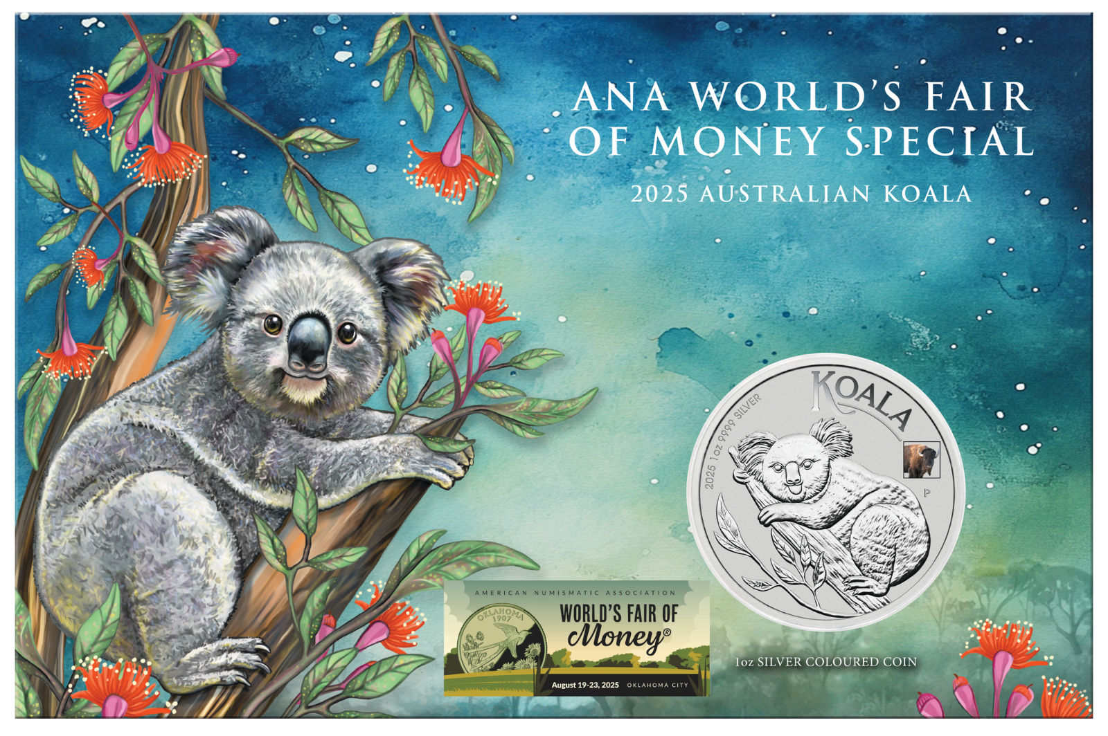 2025 Koala Bison Privy 1oz Silver $1 Coin ANA WORLD’S MONEY FAIR Oklah ...