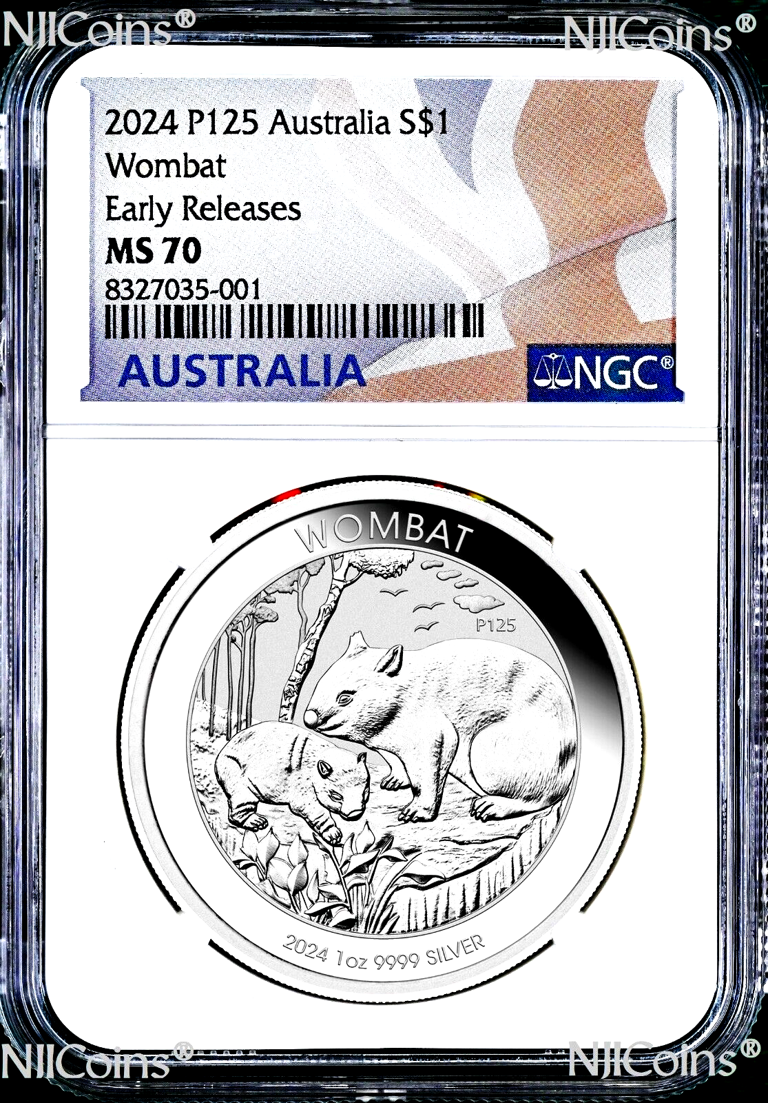 2024 P Australia Wombat 1 oz .9999 Silver Coin NGC MS 70 $1 ER FLAG La ...