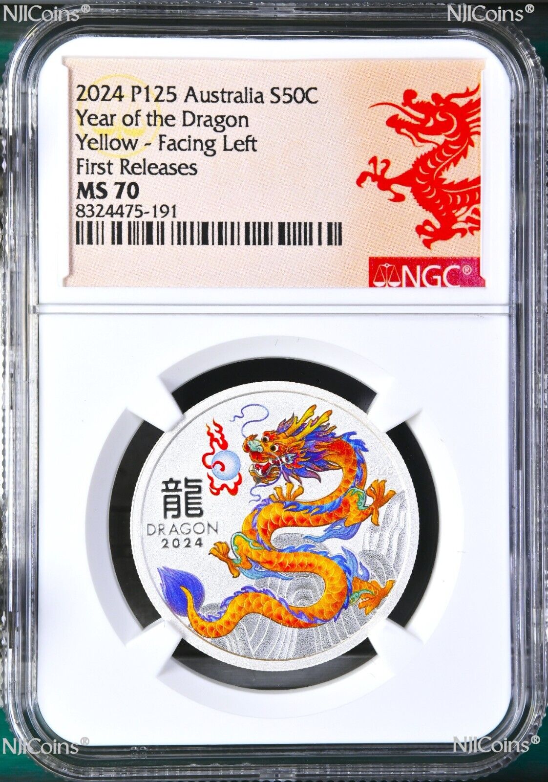 2024 Silver Lunar Year of Dragon NGC MS70 1/2oz Coin Color Yellow Faci ...