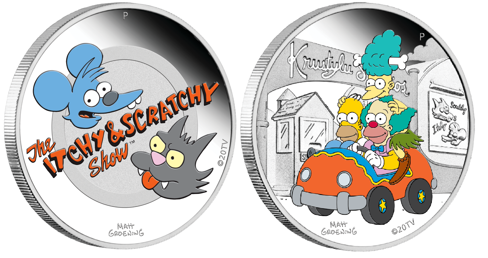 2-Coin Set Simpsons Series KRUSTY LU STUDIOS + Itchy & Scratchy 2x1oz ...