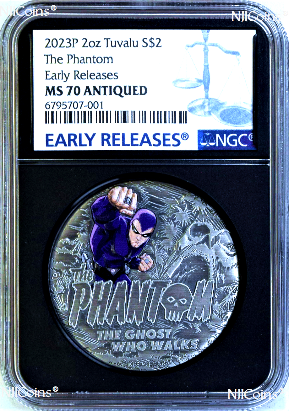 2023 The Phantom 2oz Silver Antiqued Colored $2 Coin NGC MS 70 ER Blac ...