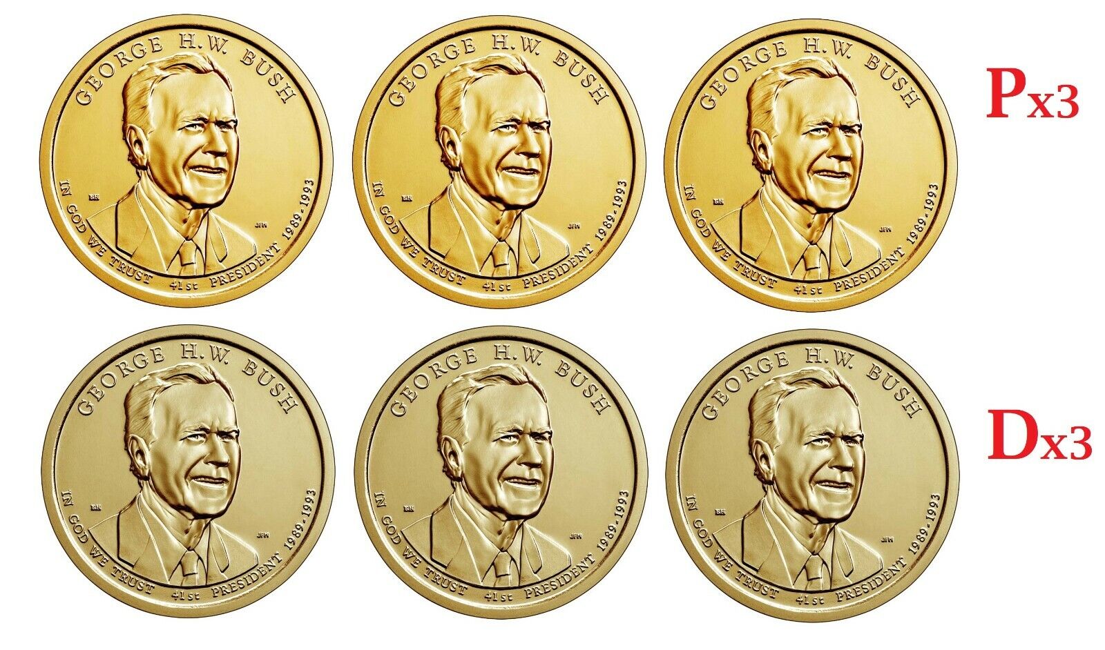 2-Coin (P & D) Set 2020 President George H.W. Bush Presidential Dollar ...