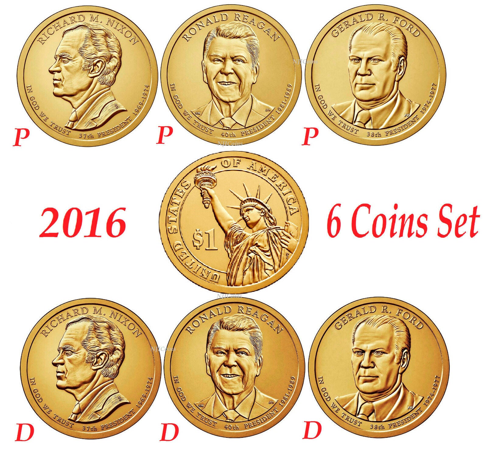 6 Coin Set 2016 P D President Ford Nixon Reagan Presidential Dollar Co ...