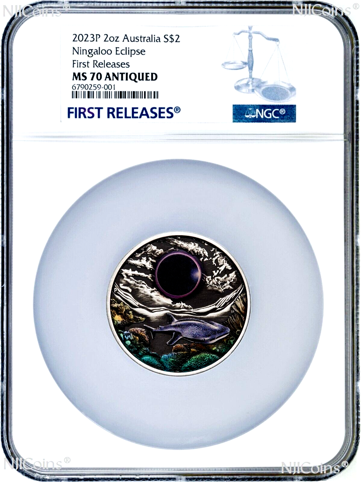 2023 Ningaloo Eclipse 2oz Silver Antiqued Colored Coin NGC MS70 FR ...