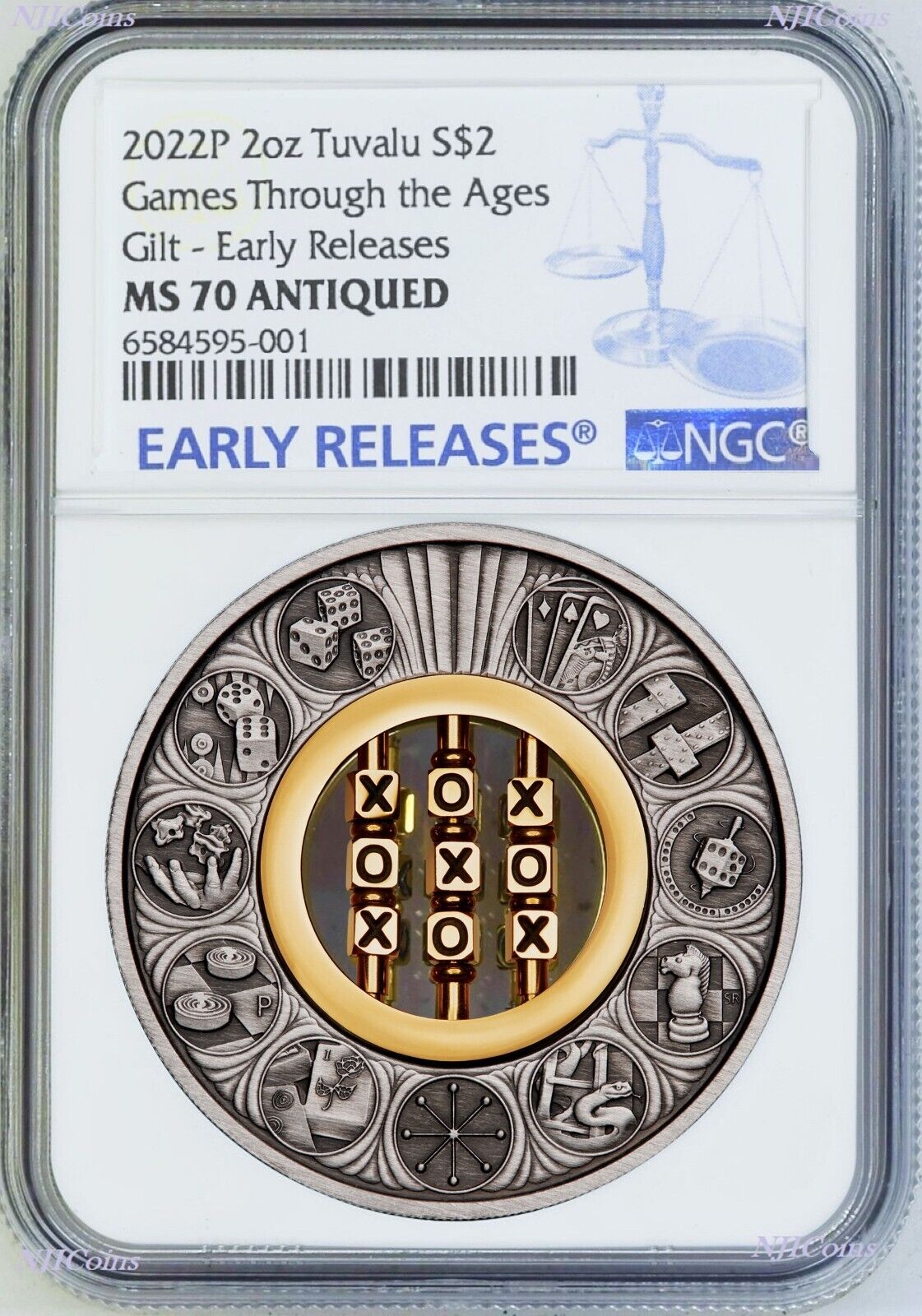 2022 GAMES THROUGH AGES Tic Tac Toe 2oz Silver Antiqued $2 Coin NGC MS ...