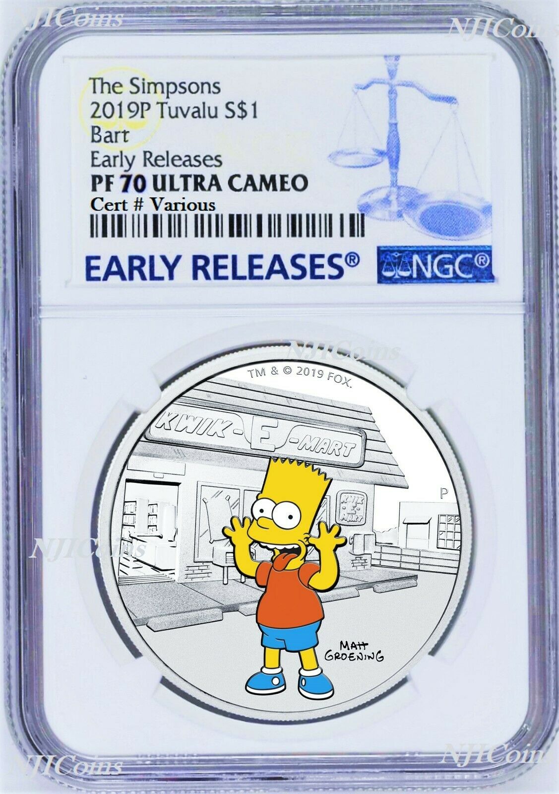 2019 The Simpsons BART Simpson Proof $1 1oz Silver COIN NGC PF 70 ER P ...