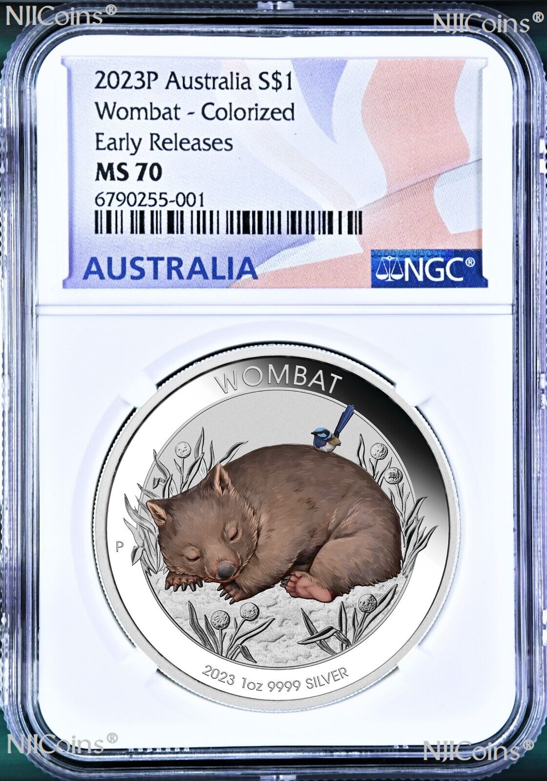 2023 P Australia Wombat 1 oz Silver Colored Coin NGC MS 70 $1 Flag ER ...